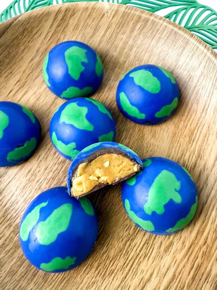 Earth Day Chocolate Peanut Butter Balls (no bake recipe)